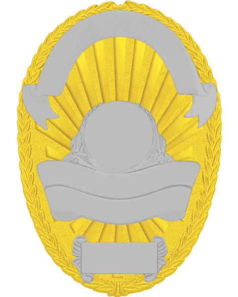 Oval Badge With Background Rays, 4 Ribbon Text Panels, Reef Edge